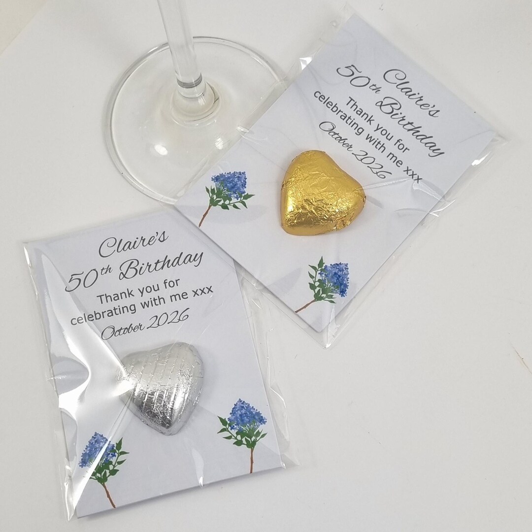 Personalised Flower Birthday Favours. Blue Hydrangea Flower Favours for ...