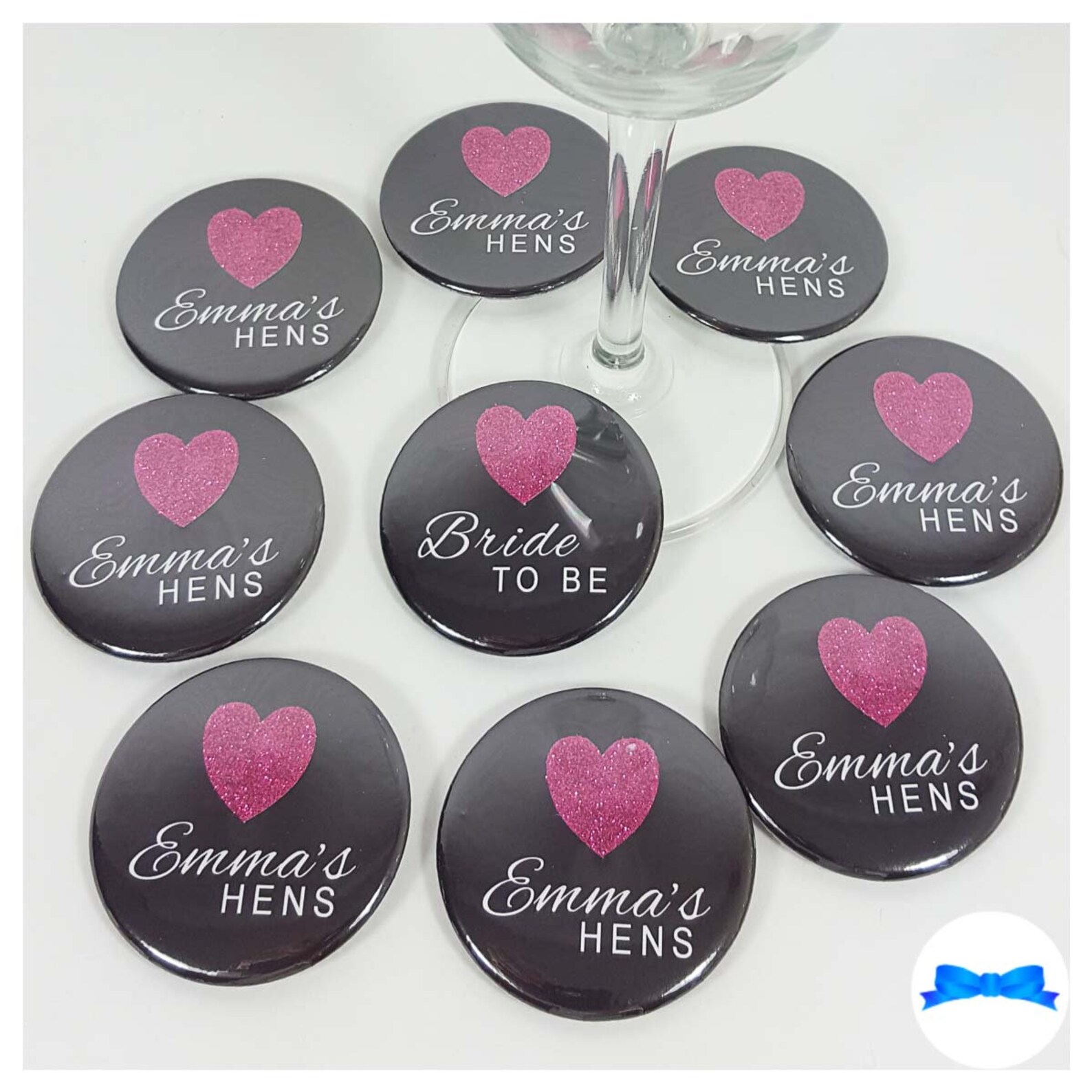 Personalised Black Hen Party Badges With Glitter Heart. Hen Party Bag ...
