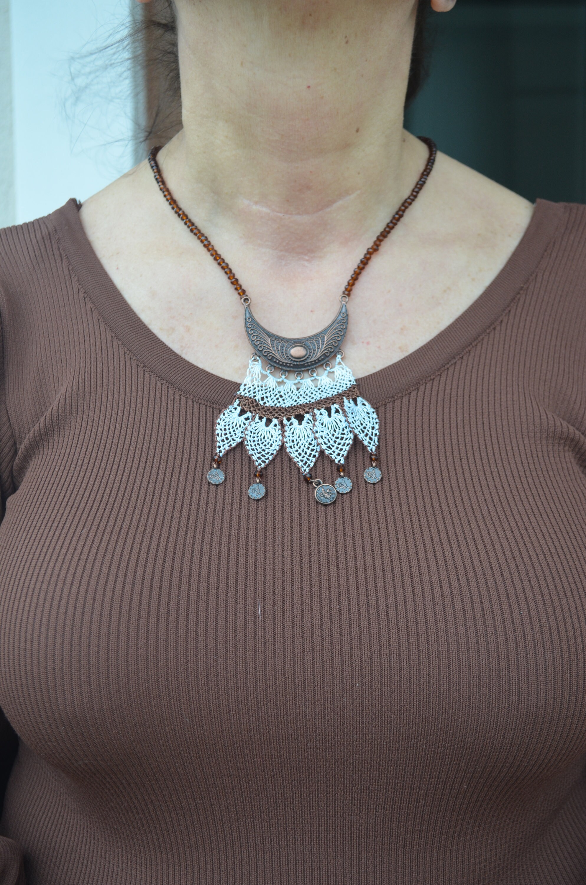 Traditional Needle Lace Necklace,turkish Necklace,handmade Crochet ...
