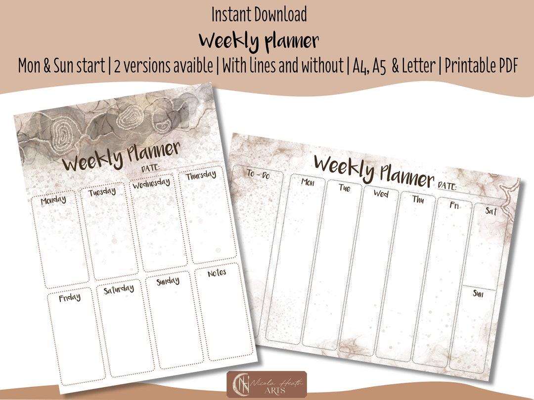 Beautiful Printable Weekly Planner 2 Versions - Etsy