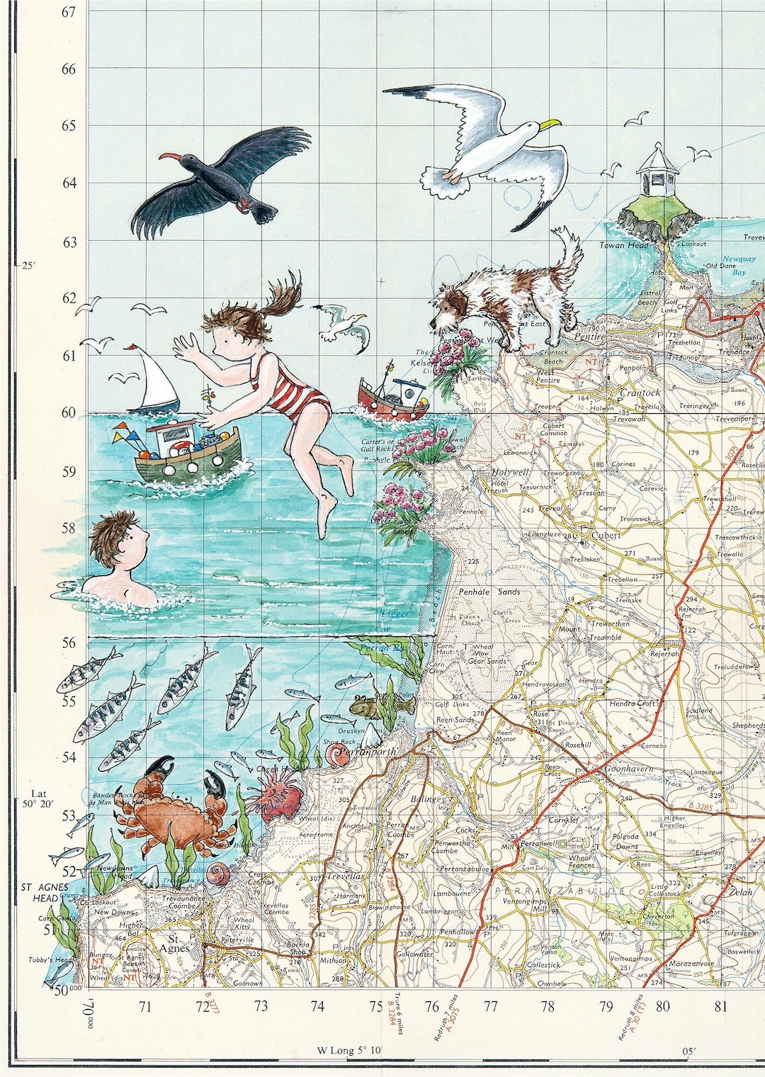 Cornwall Coast Giclee Print: Penhale Sands Vintage Map Art - Etsy UK