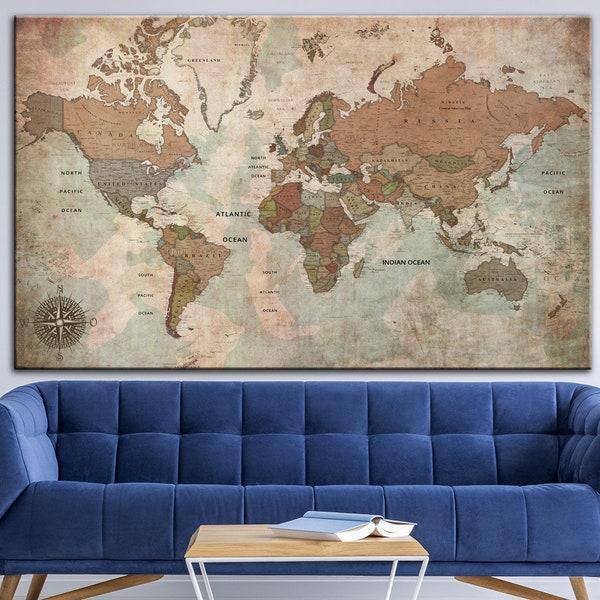 World Map Wall Art - Etsy