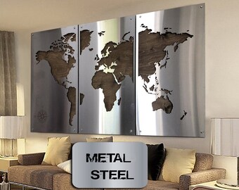 Metal World Map Canvas Art Adventure Metal World Map Multi Panel Metal ...