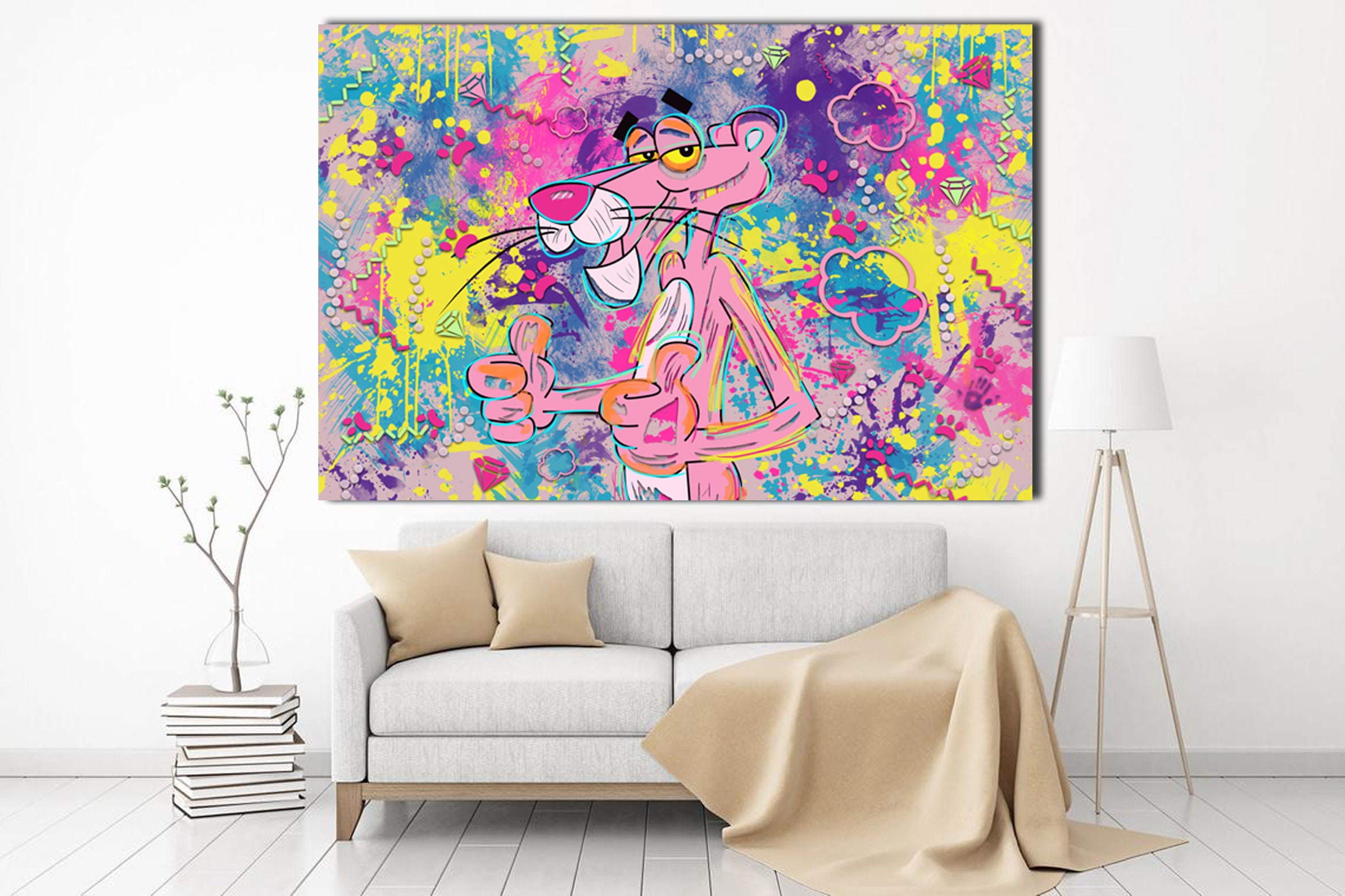 Pink Panther Canvas Wall Art Pink Panther Home Decor Kids Room | Etsy