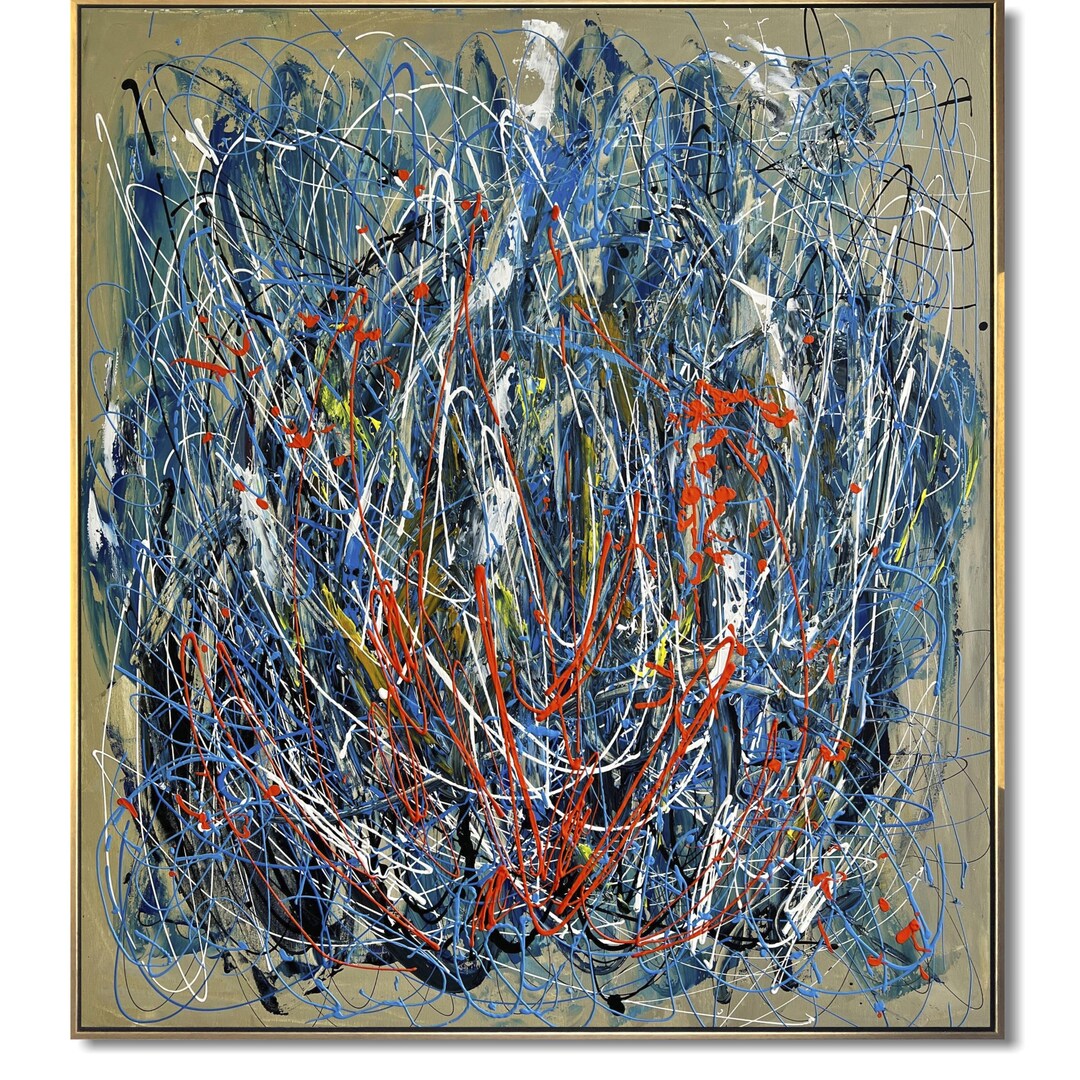 Abstract Drip Painting Modern Jackson Pollock Style Canvas Blue ...