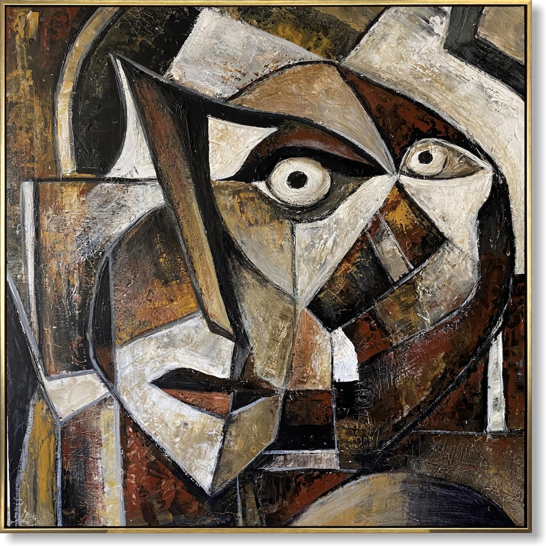 Original Cubism Art Geometric Faces Abstract Painting on Canvas Picasso ...