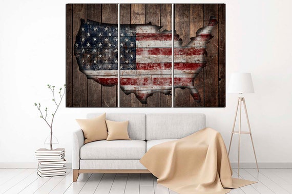 USA Map Wall Art States Flags Of USA Map Multi Panel Print Wall Decor ...