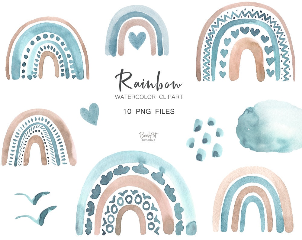 Watercolor Boho Rainbow Clipart Hand painted Rainbow | Etsy