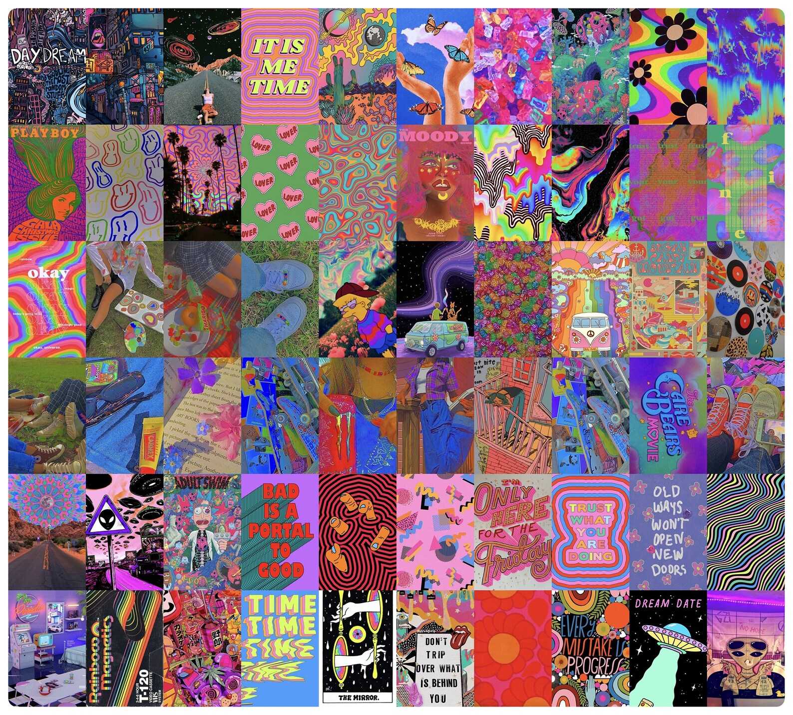 Indie Wall Collage Kit Aesthetic Room Decor Retro Wall Etsy