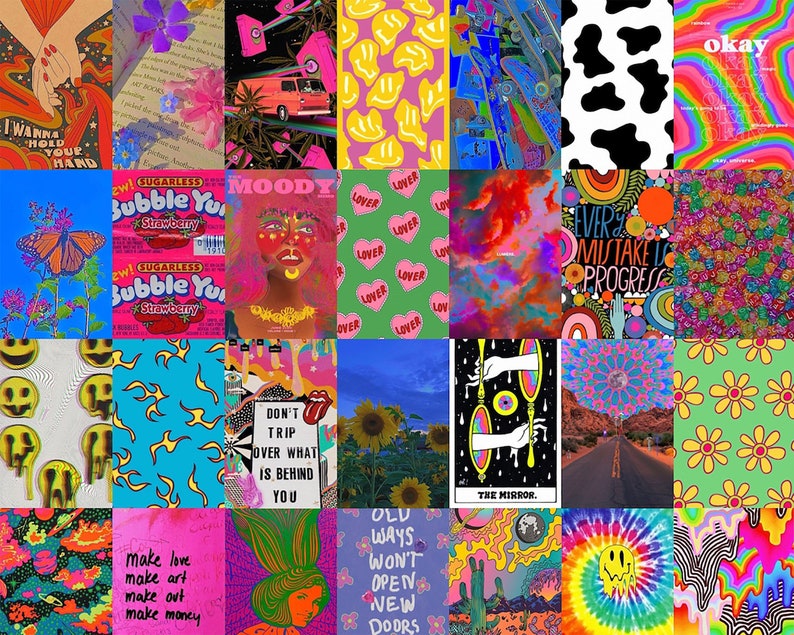 Indie Wall Collage Kit Aesthetic Room Decor Retro Wall Etsy
