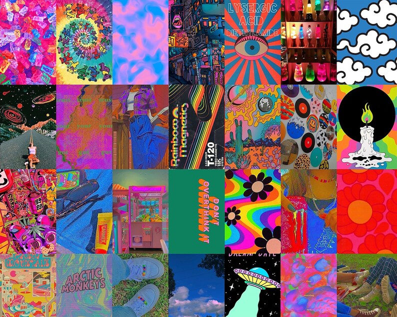 Indie Wall Collage Kit Aesthetic Room Decor Retro Wall Etsy