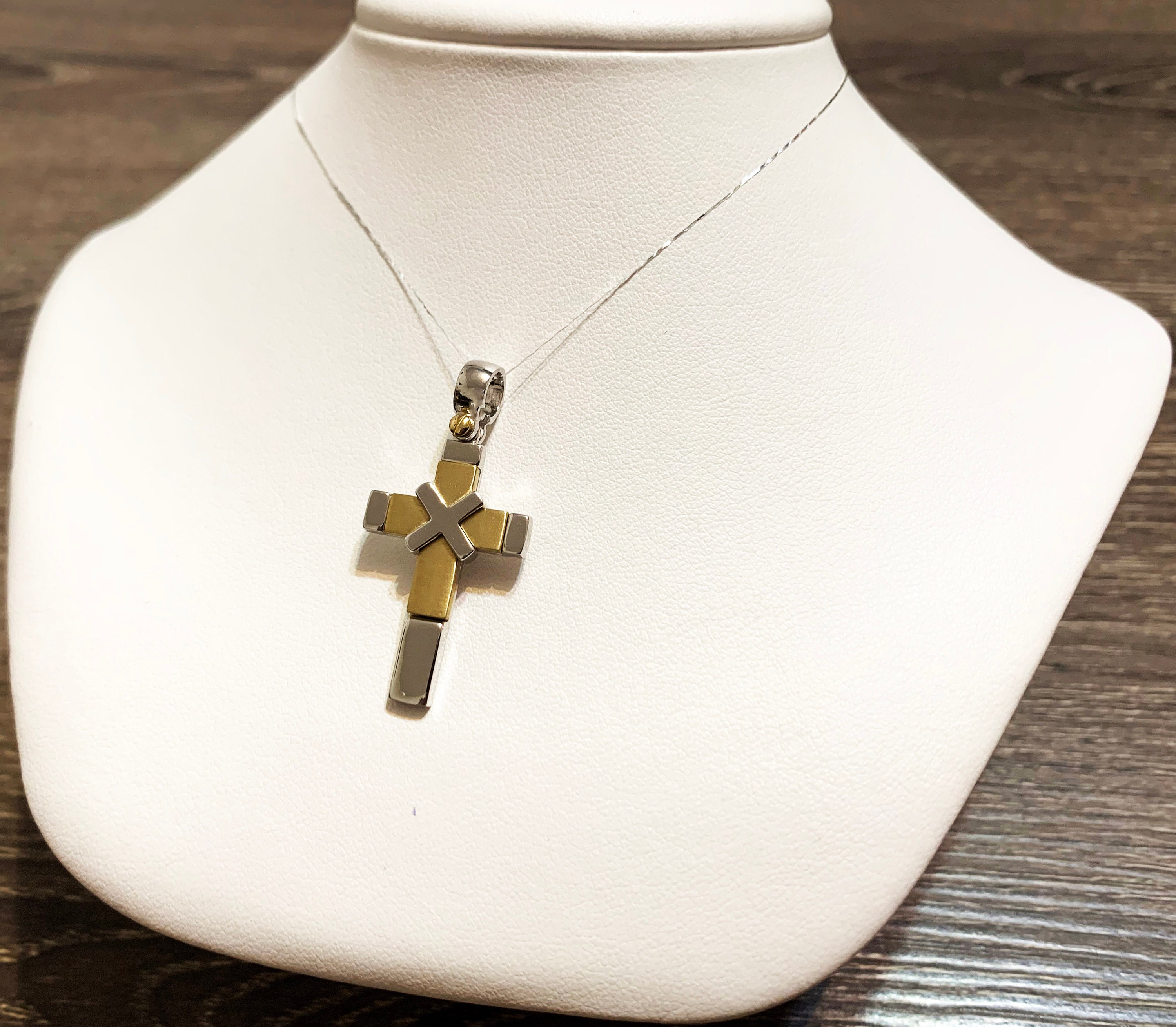18k Solid Two Tone Gold(1.5"inch)unique Design Cross, Classic Stylish ...