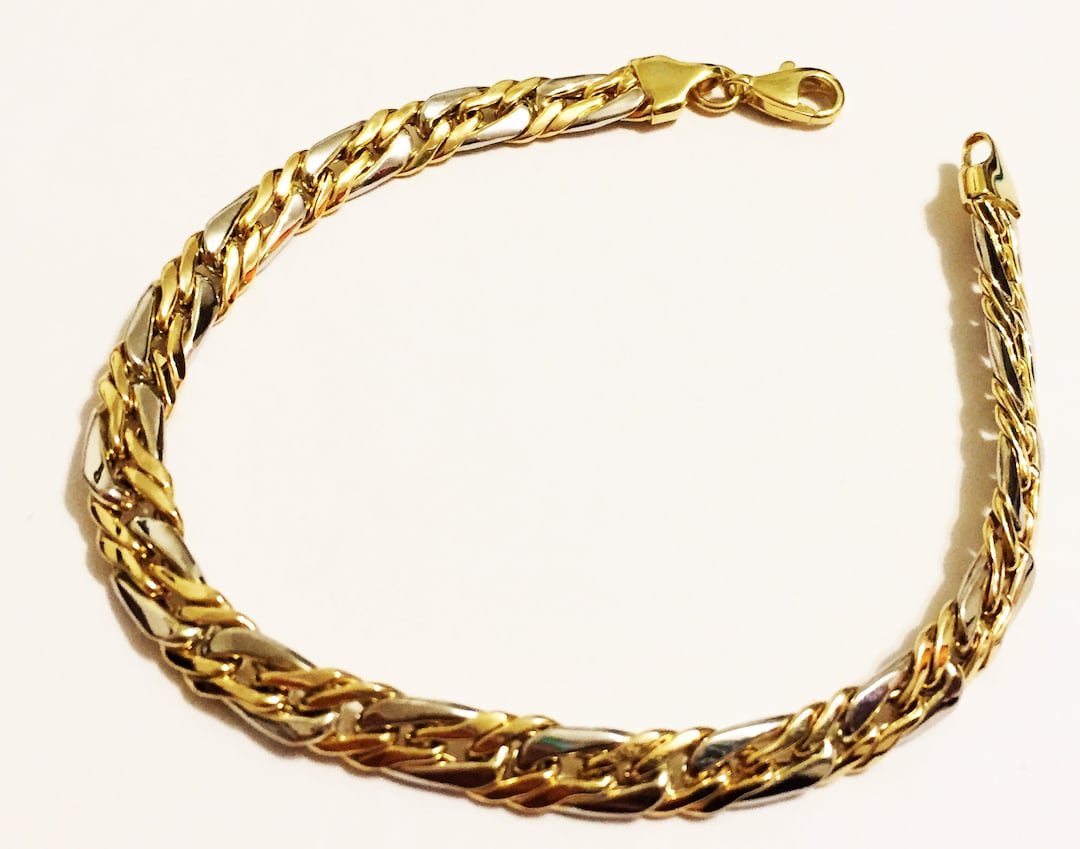 10k Solid Two Tone Gold(7.50"inch)braided Wheat(6mm Thick)bracelet,rare ...