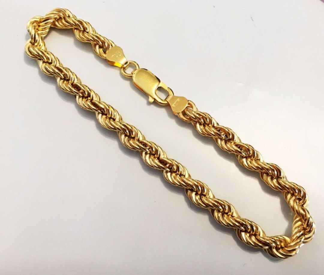 10k Solid Yellow Gold(3mm/4mm/5mm)classic Hollow Rope Bracelet ...
