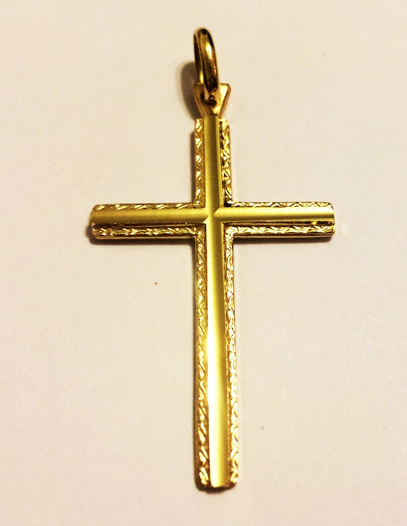 10k Solid Yellow Gold1.75inchoutlined Engraved Cross | Etsy