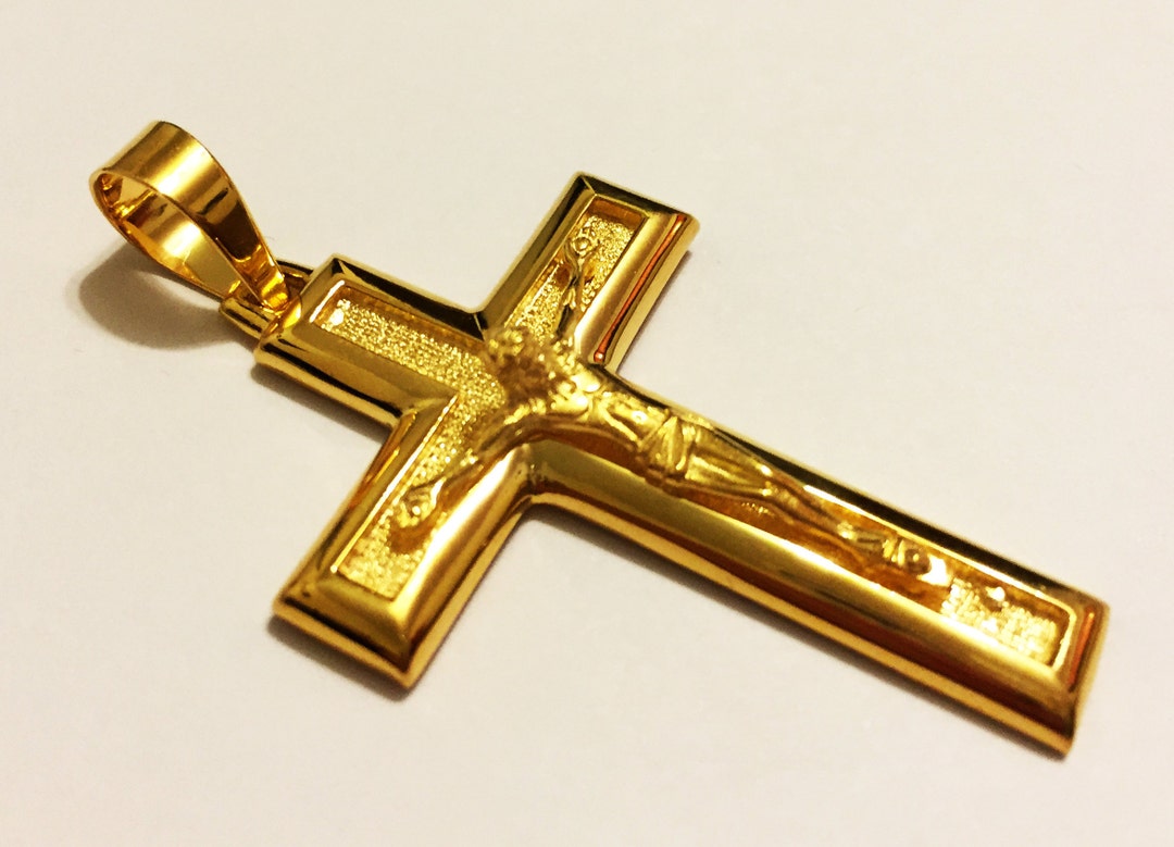 18k Solid Yellow Gold(2.50"inch)high-end Crucifix Cross, Unique Work of ...