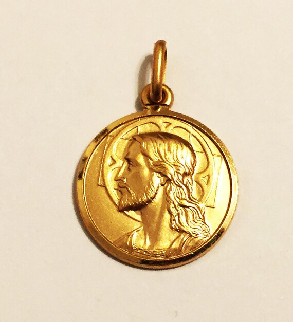 10k solid yellow gold Jesus medal | Etsy
