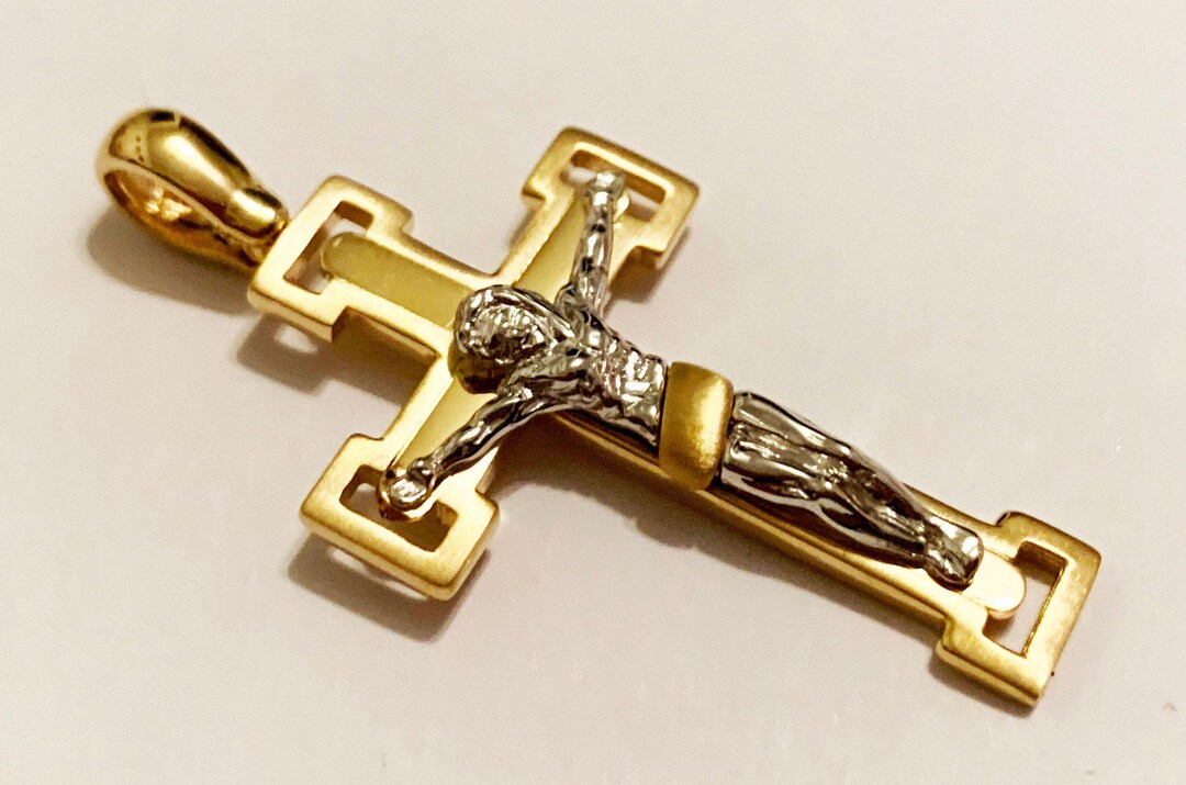 14k Solid Two Tone Gold(2"inch)rare Find Crucifix Cross, Work of Art ...