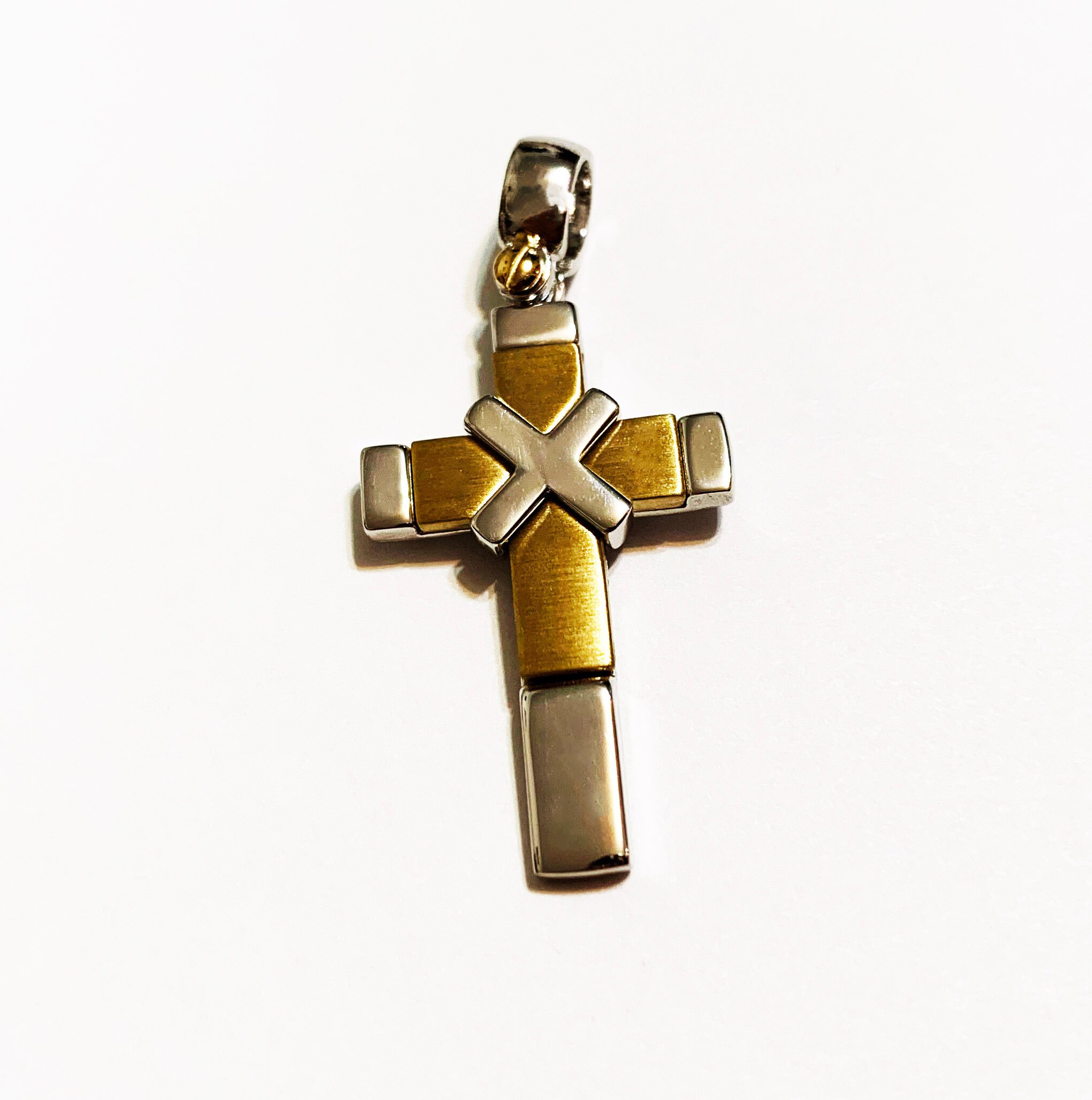 18k Solid Two Tone Gold(1.5"inch)unique Design Cross, Classic Stylish ...