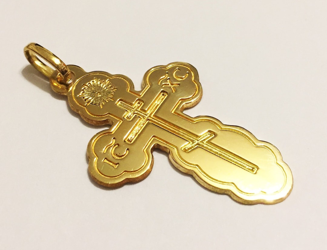 14k Solid Yellow Gold(2"inch)eastern Orthodox Cross, Unique Classic ...