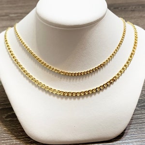 18k Solid Yellow Gold(3mm/4mm)hollow Curb Chain up to 24"inch, Classic ...
