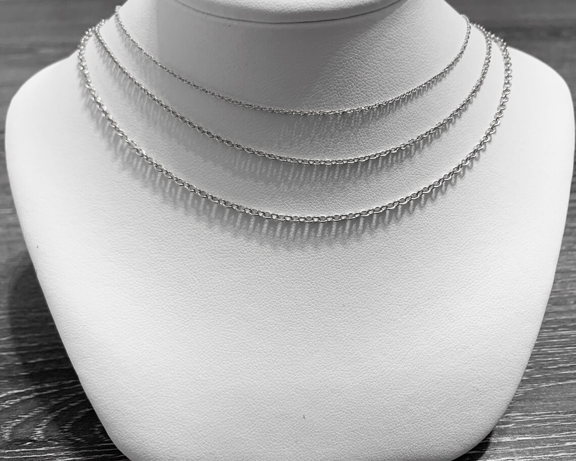 18k Solid White Gold Italian Cable Chain up to 24"inch(1mm,1.5mm,2mm ...