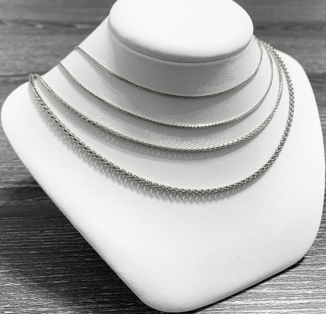 14k Solid White Gold Braided Wheat Chain up to 24"inch,unique Thick ...