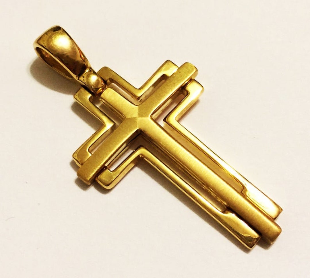 14k Solid Yellow/white Gold Unique Cross(1.50"inch)work of Art Rare ...