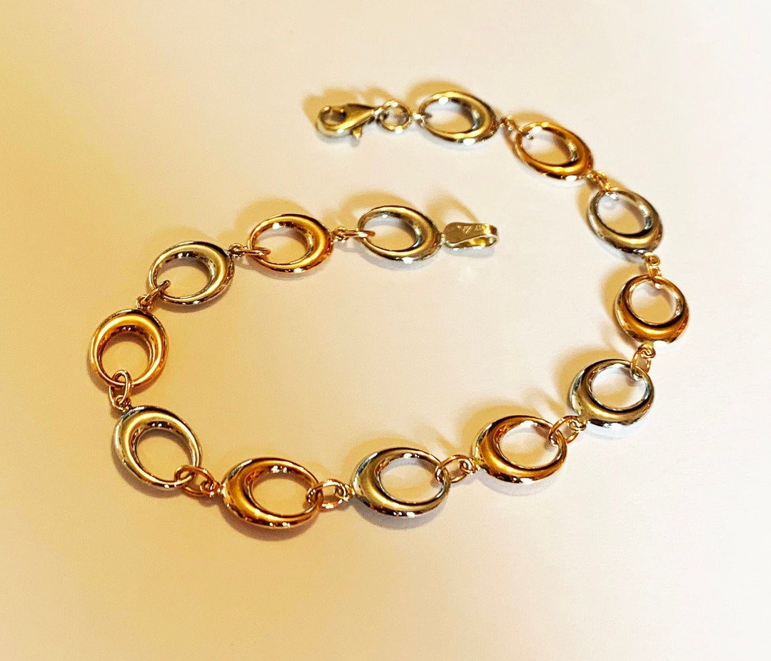 10k Solid Two Tone Gold(8mm Thick,7.5"inch)crescents Design Oval Link ...