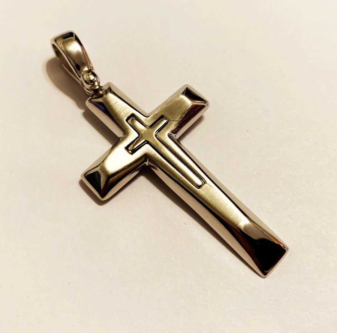 14k Solid White Gold(2"inch)unique Design Cross, Rare Find Work of Art ...