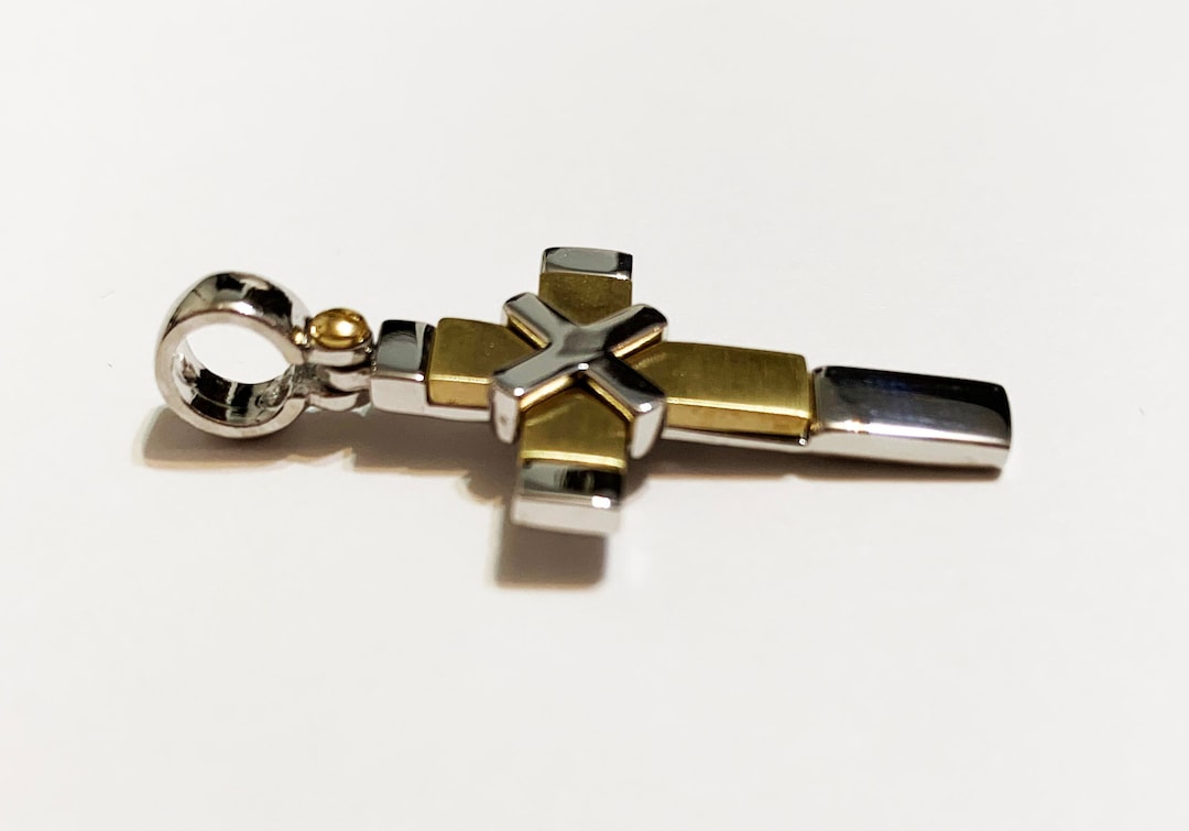 18k Solid Two Tone Gold(1.5"inch)unique Design Cross, Classic Stylish ...