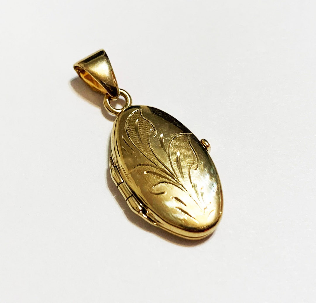 14k Solid Yellow/white Gold(1"inch)oval Shape Locket, Fancy Work of Art ...