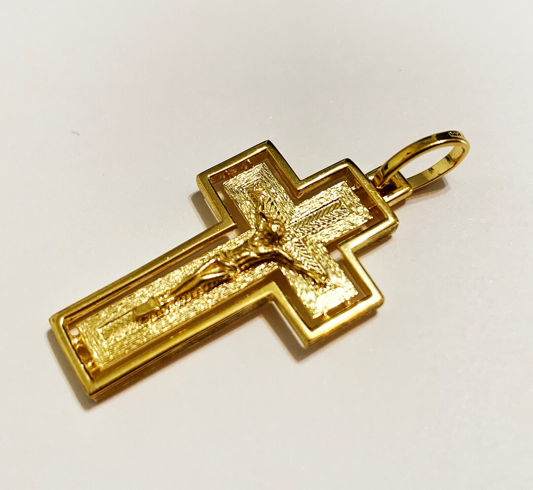 14k Solid Yellow Gold(1.50"inch)statement Crucifix Cross, Unique Large ...