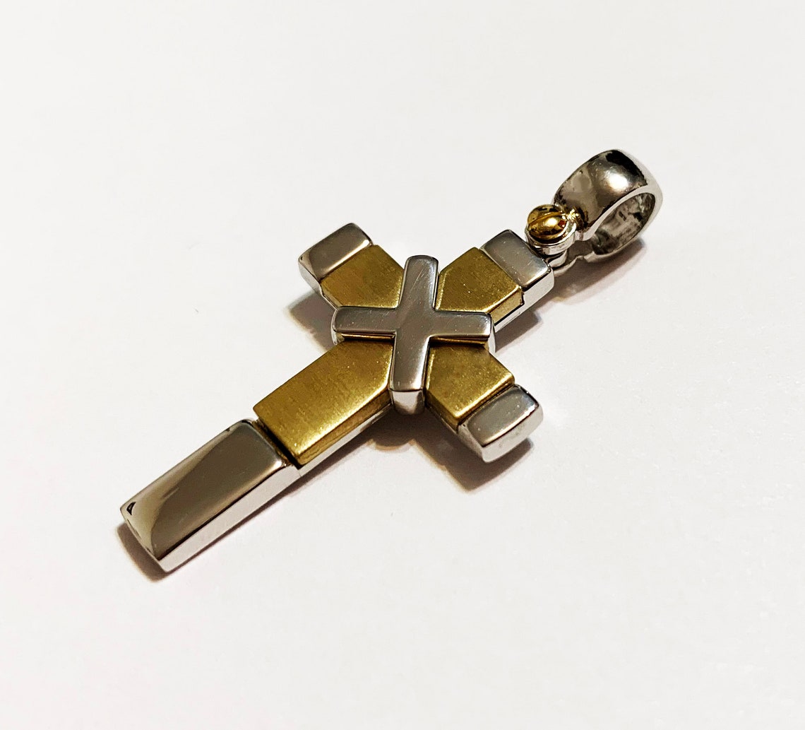 18k Solid Two Tone Gold(1.5"inch)unique Design Cross, Classic Stylish ...