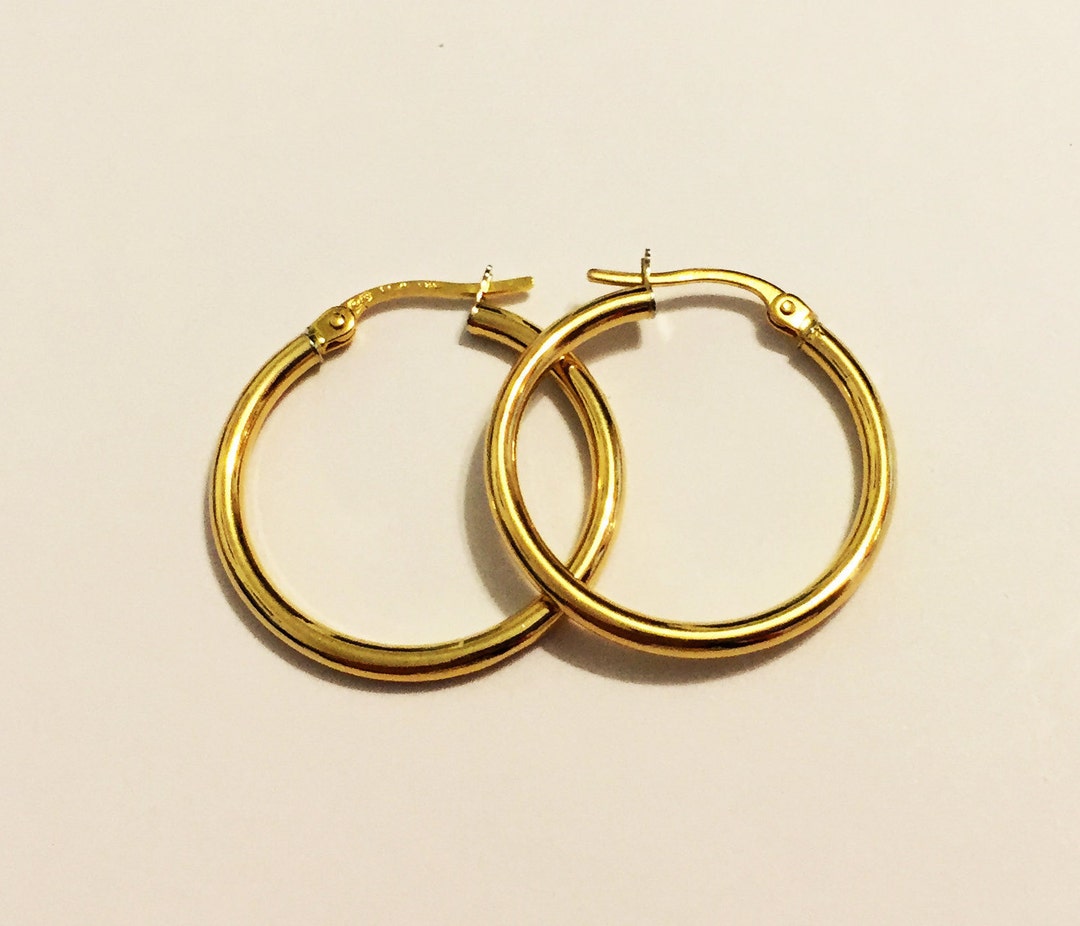 Pendientes de aro de tubo de oro amarillo/blanco macizo de 18 quilates ...