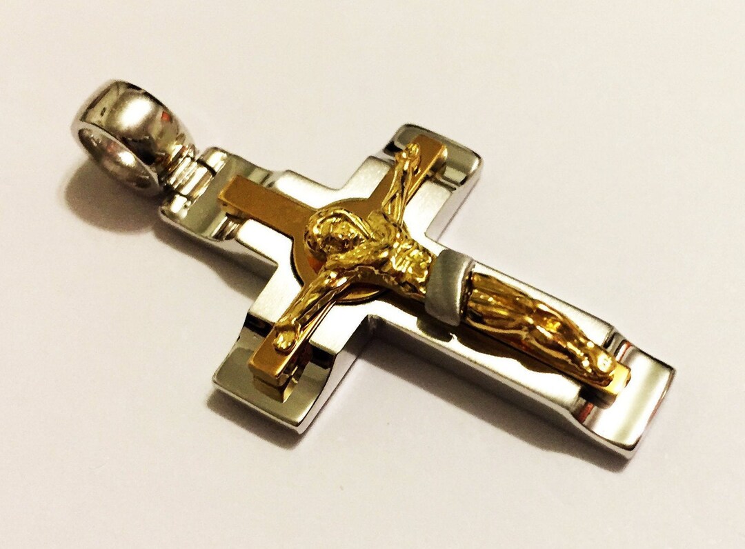 18k Solid Two Tone Gold(1.50"inch)rare Find Crucifix Cross, Unique Work ...