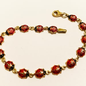 10k Yellow Gold Ladybug Bracelet: Enamel Lucky Charm (7 Inch) - Etsy