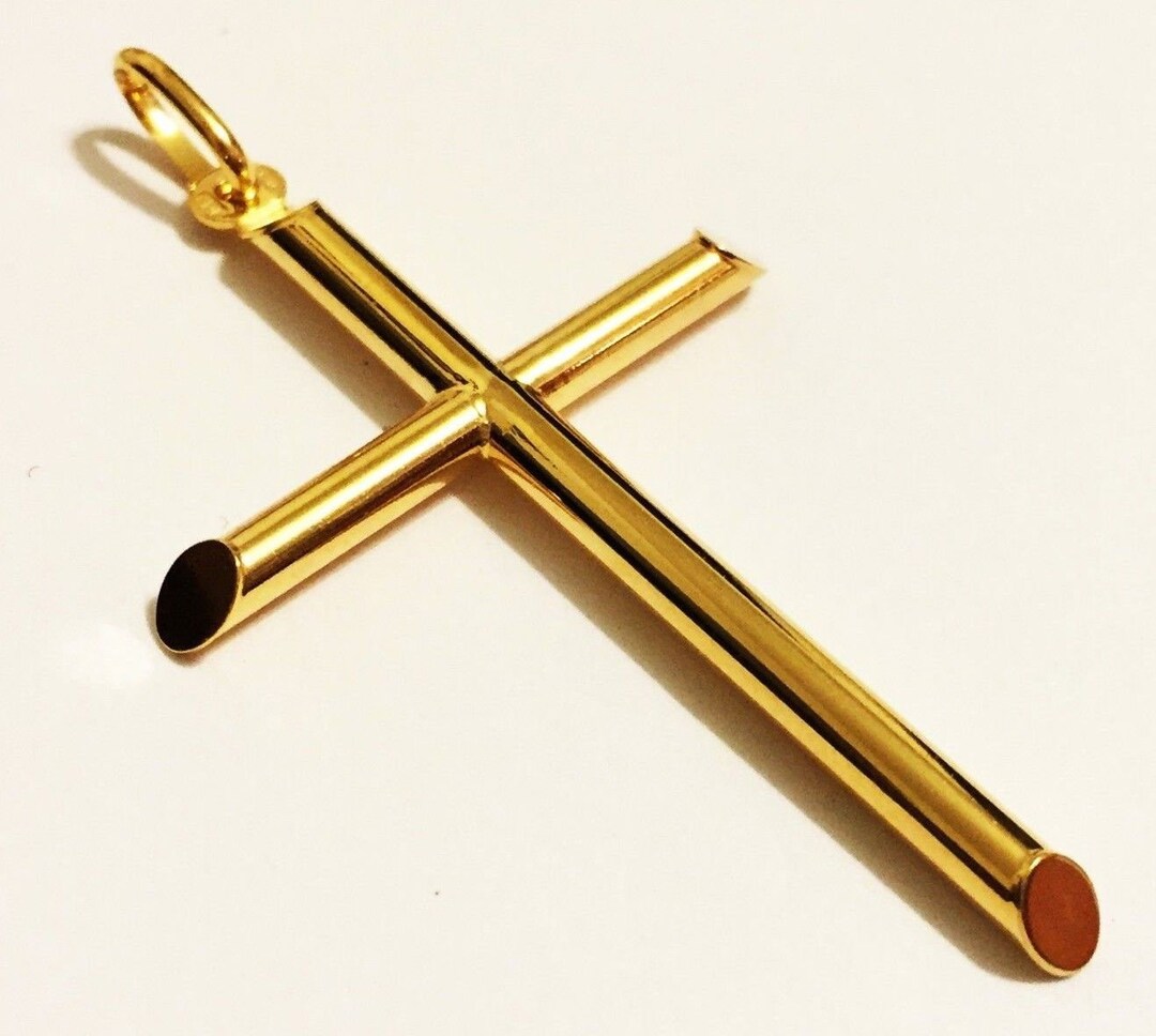 14k Solid Yellow Gold(2"inch)classic Design Cross, Stylish Trendy Large ...