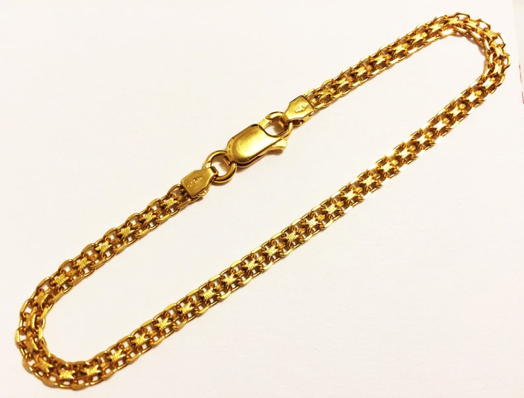 10k Solid Yellow Gold(7"inch) Bismark Bracelet(2mm/3mm)stylish Fashion ...