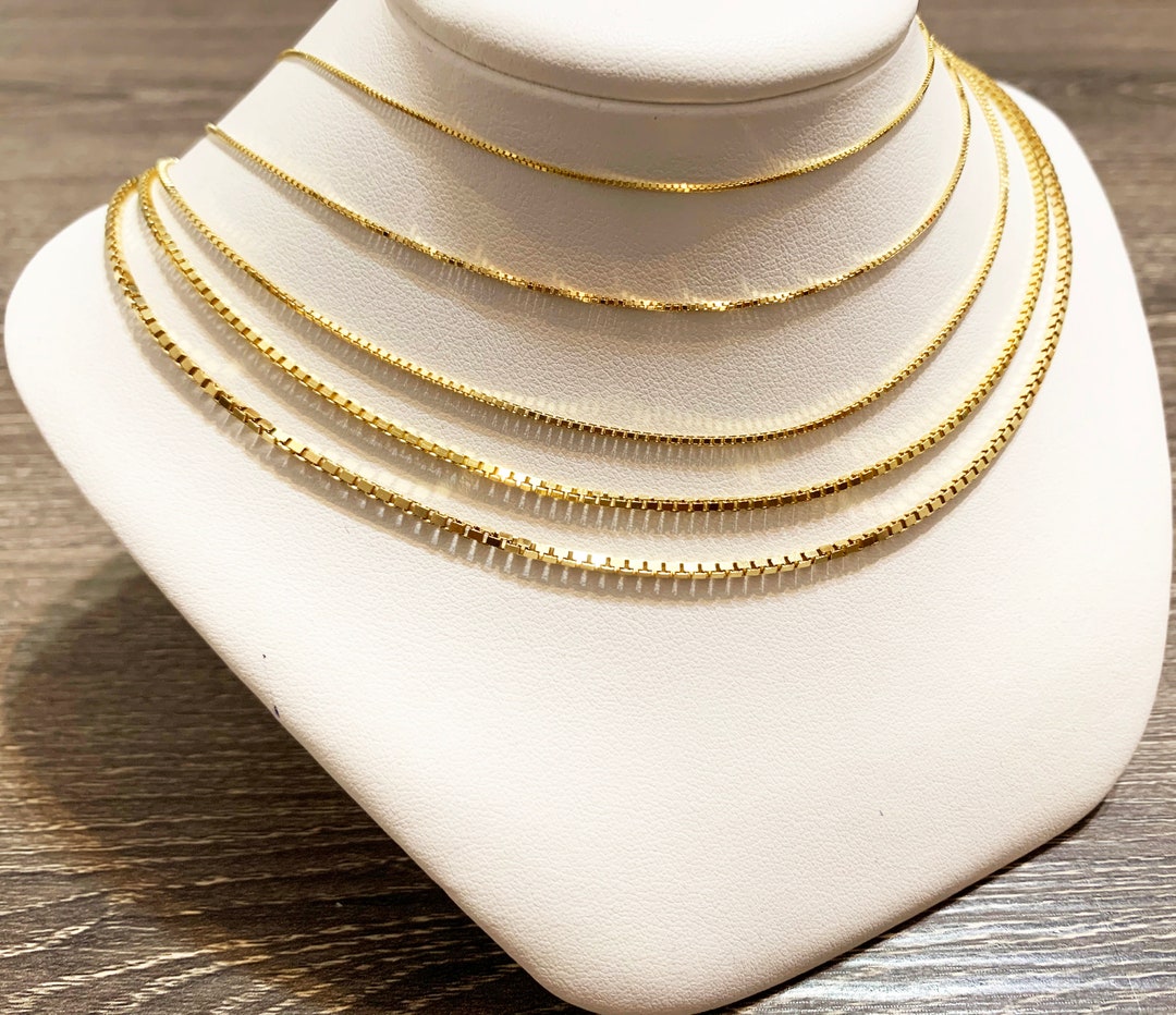 18k Solid Yellow Gold Box Chain up to 28"inch, Unique Timeless Classic ...