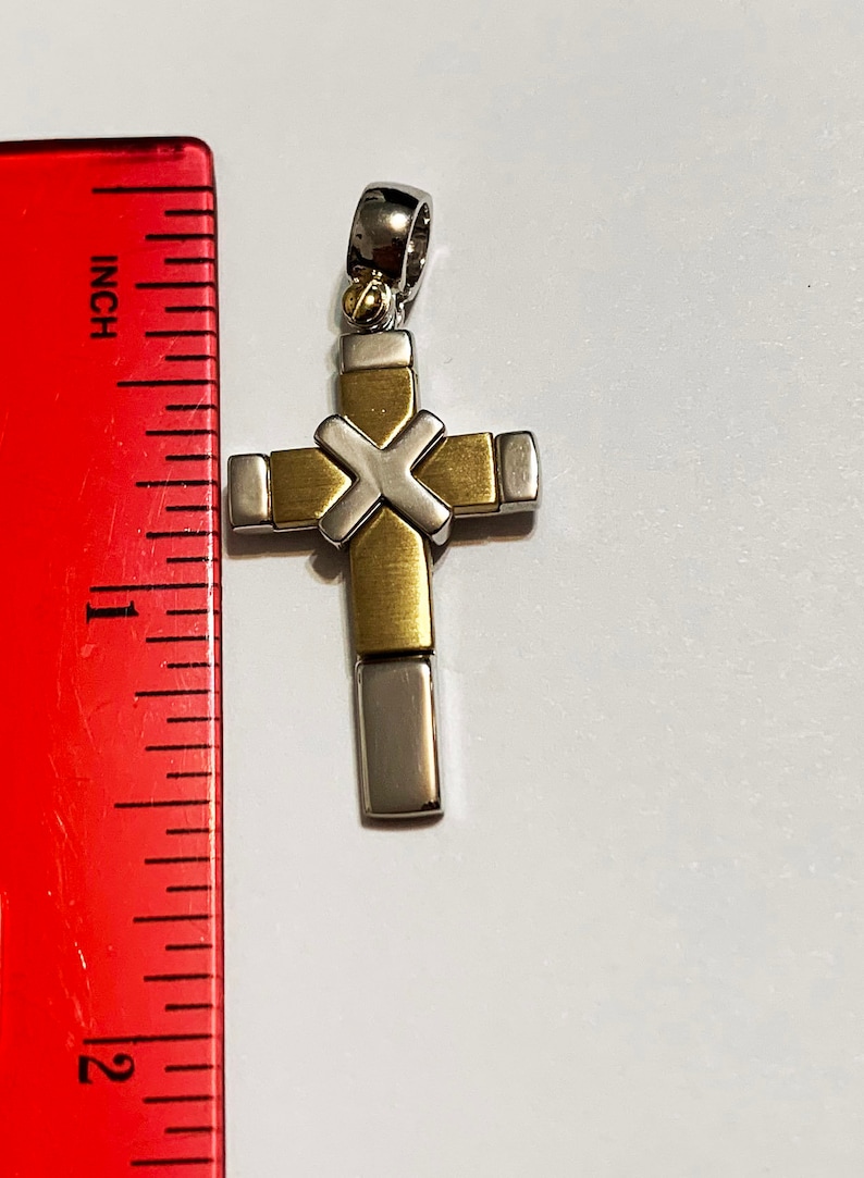 18k Solid Two Tone Gold(1.5"inch)unique Design Cross, Classic Stylish ...
