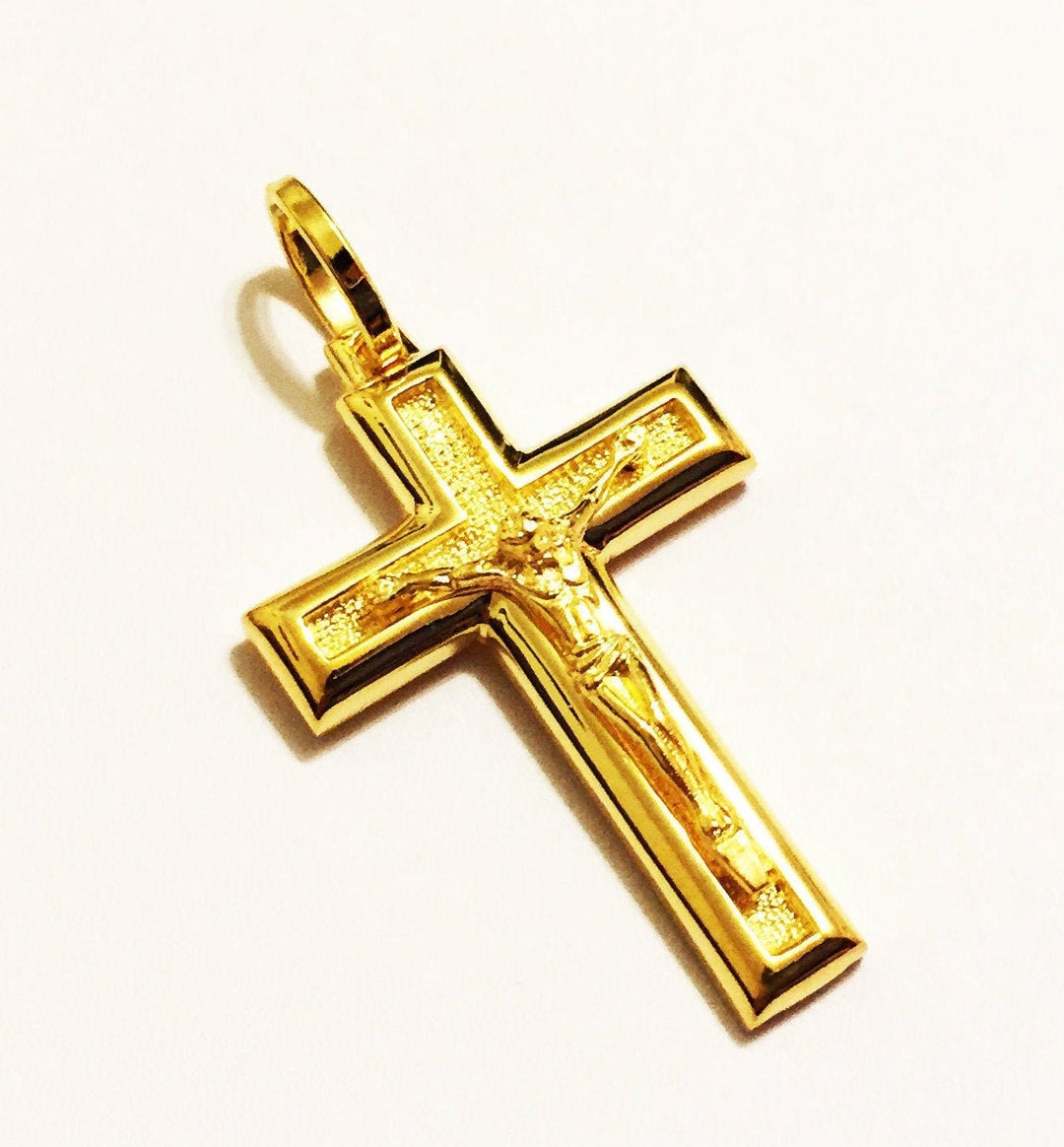 14k Solid Yellow Gold(1.25"inch/1.50"inch)high End Crucifix Cross ...