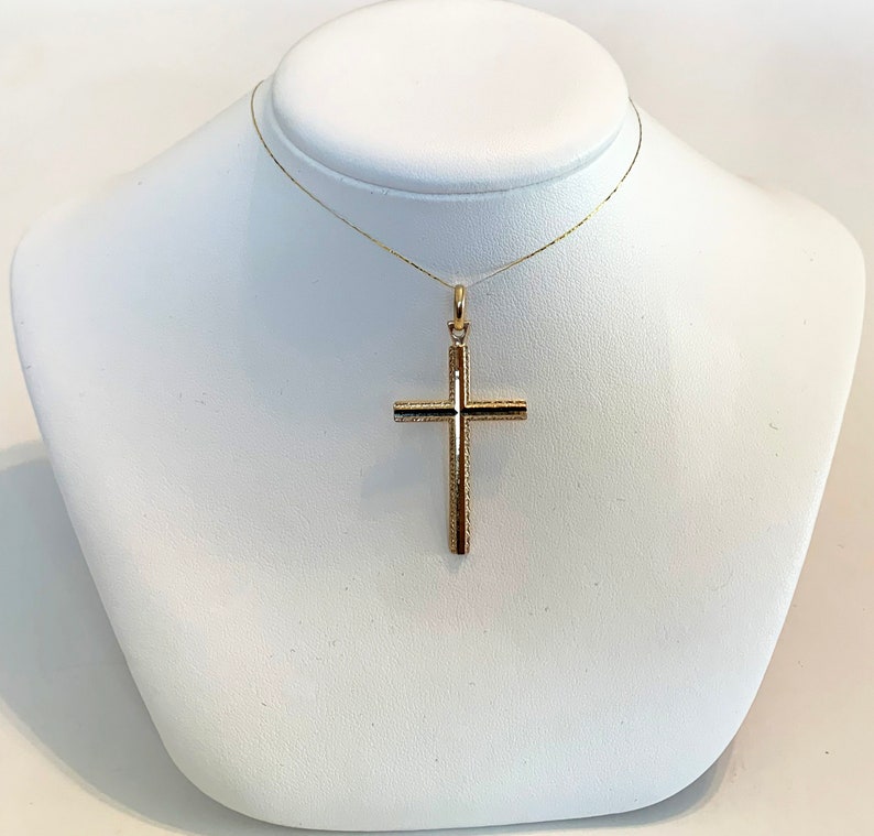 10k Solid Yellow Gold1.75inchoutlined Engraved Cross | Etsy