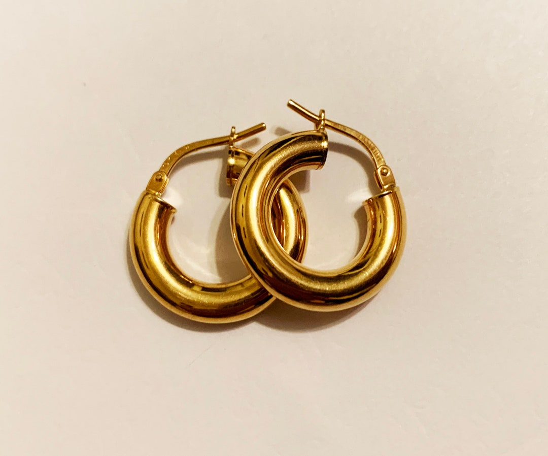 14k Solid Yellow Gold(15mm)classic Hoop Earrings/4mm Thick/fancy ...