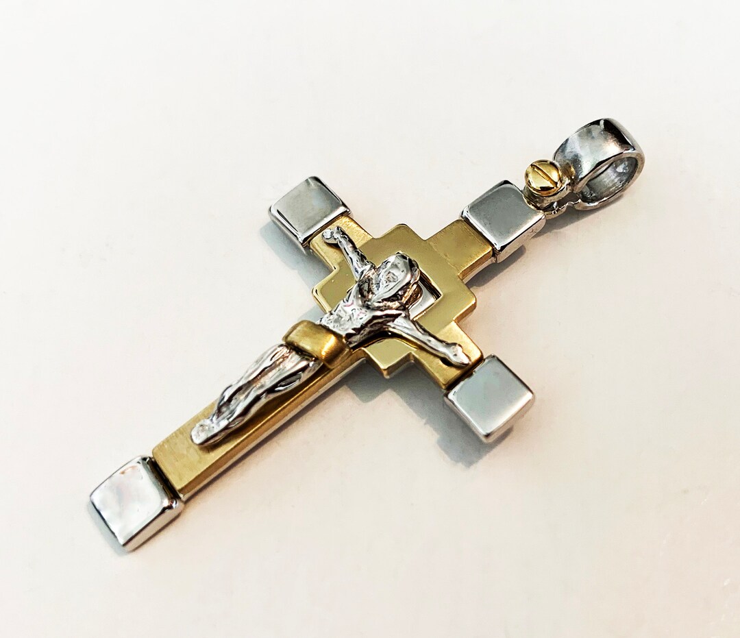 18k Solid Two Tone Gold(1.90"inch)high End Crucifix Cross, Fashion ...
