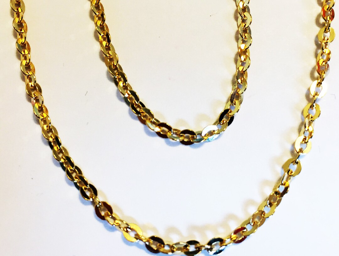 18k Solid Yellow Gold Diamond Cut Cable Chain up to 24"inch(1mm,1.5mm ...