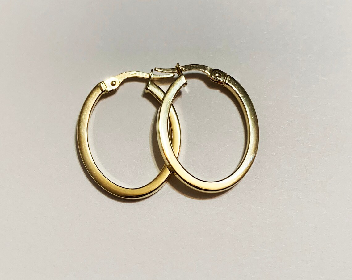 14k Solid Yellow/white Gold Square Cut Oval Hoop Earrings(1"inch ...
