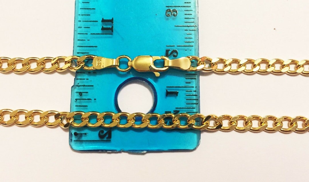 18k Solid Yellow Gold(3mm/4mm)thick Hollow Cuban Link Bracelet(7"inch ...