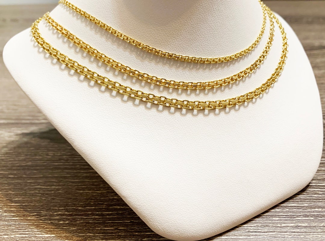 18k Solid Yellow Gold Bismark Chain up to 24"inch(2mm,3mm and 4mm Thick ...