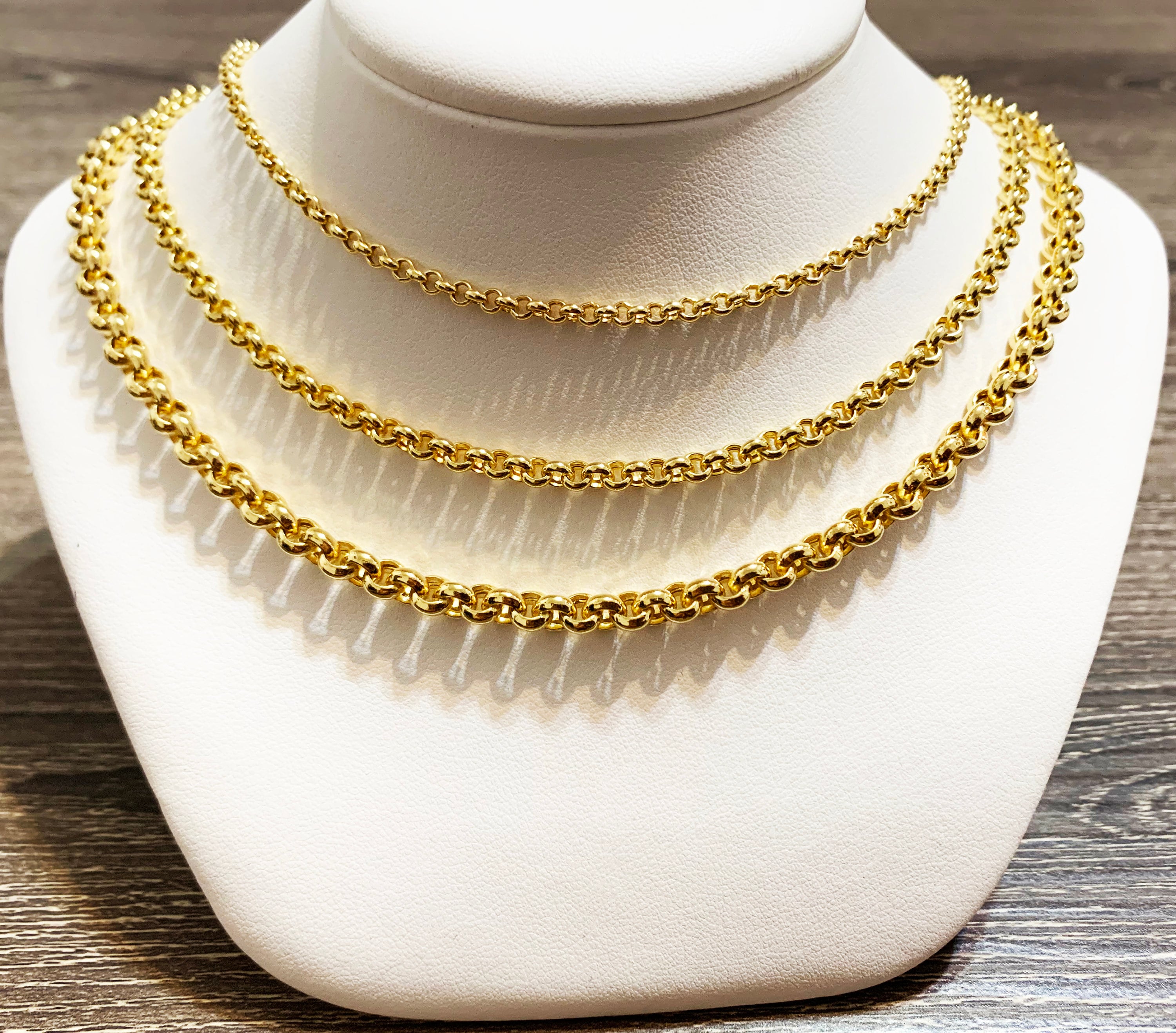 10k Solid Yellow Gold(3mm/4mm/5mm)trendy Hollow Rolo Chain(up to 28 ...